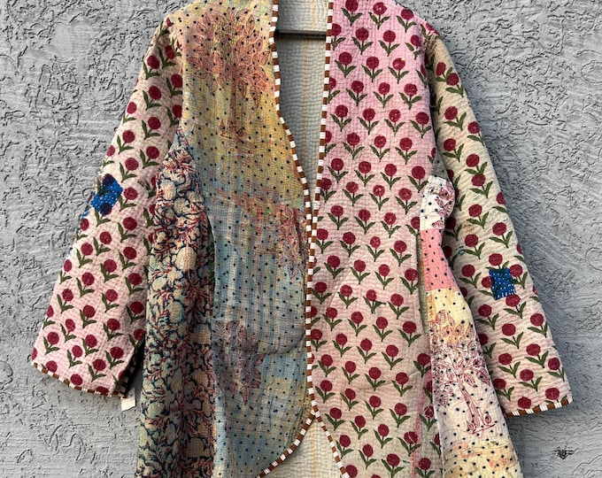 Vintage Kantha Quilted Jacket: Handcrafted Reversible Cotton Boho Coat ...