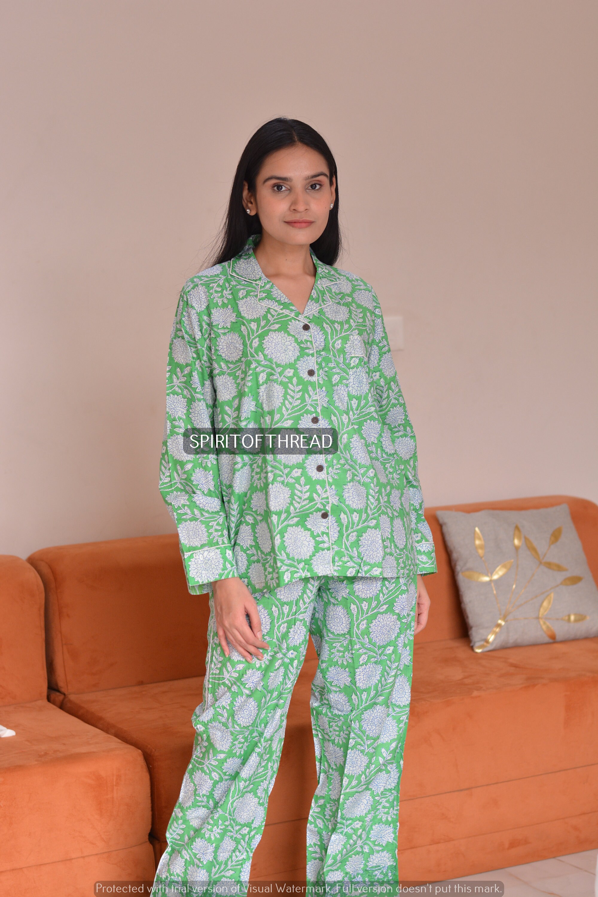 Buy Indian Cotton Floral Printed PJ Set, Adult Nightsuit, Payjama Set ...