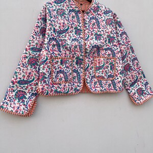 Cotton Quilted Jacket Women Wear Front Open Kimono Stripe Piping ...
