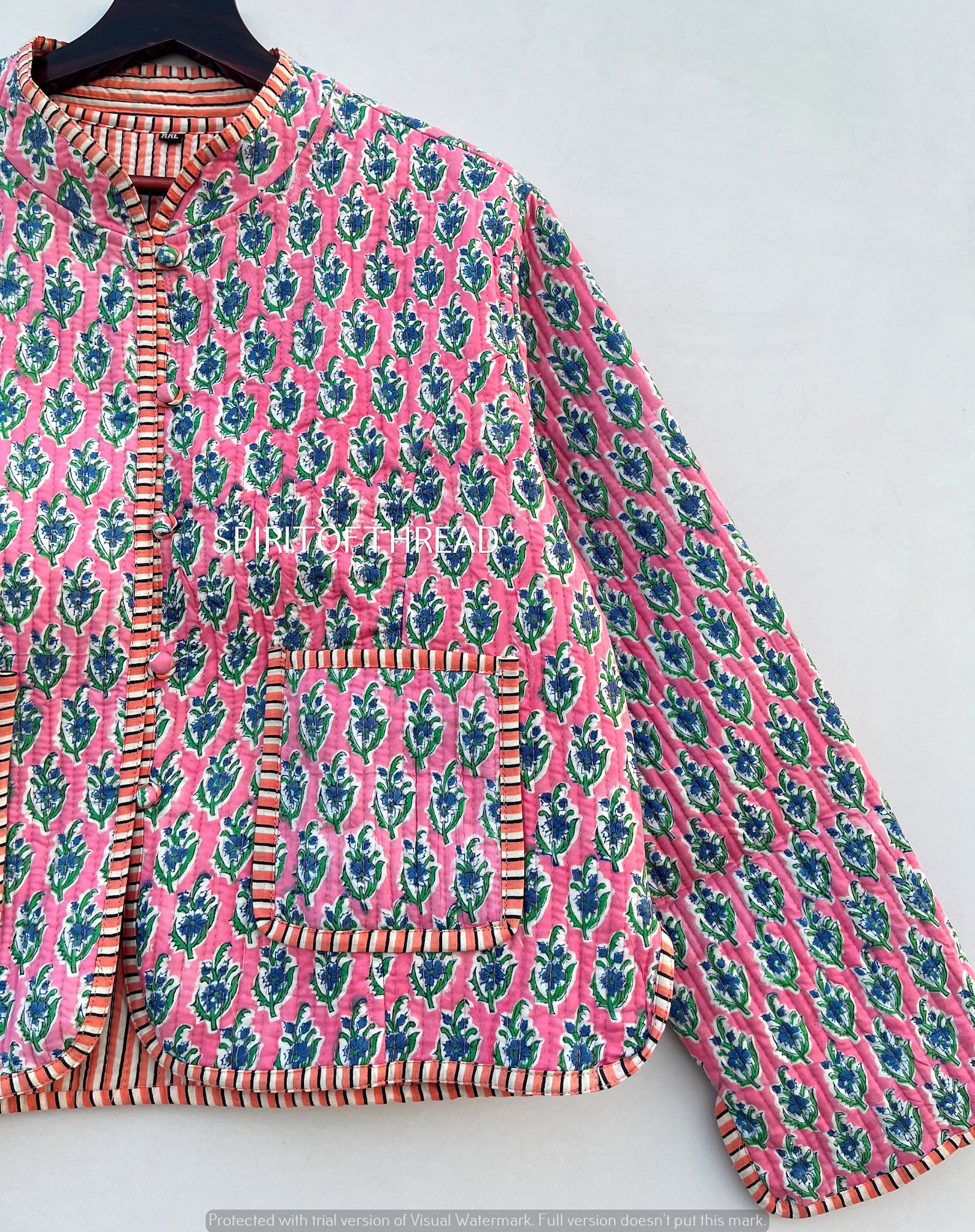 Handmade Indian Block Print Quilted Cotton Jacket: Reversible Bohemian ...