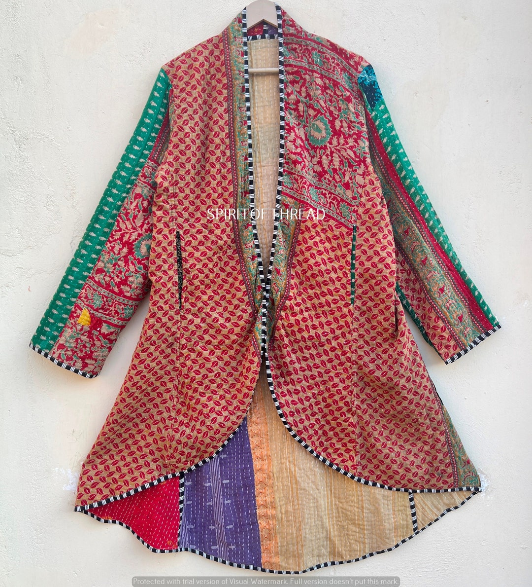 Kantha Reversible Long Length Boho Style Front Open Jacket. Vintage ...