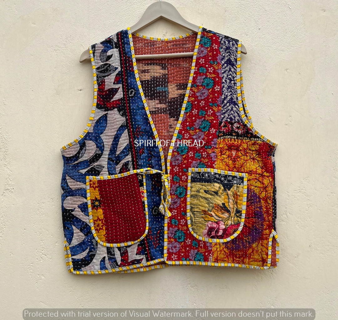 Handmade Kantha Quilted Vest: Boho Hippie Cotton Jacket - Etsy