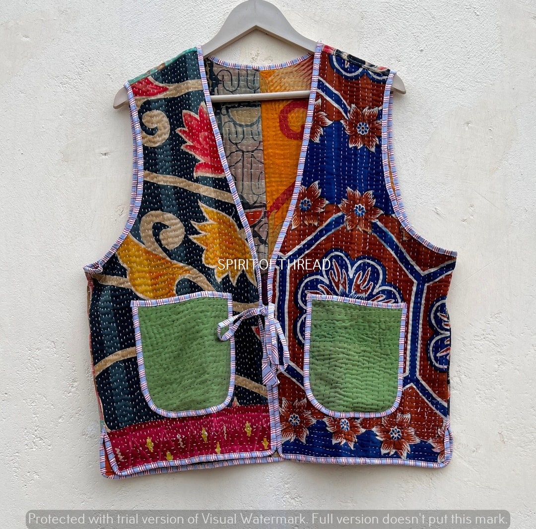 Kantha Westcoat Jacket. Indian Vintage Kantha Vest Jacket. Kantha ...