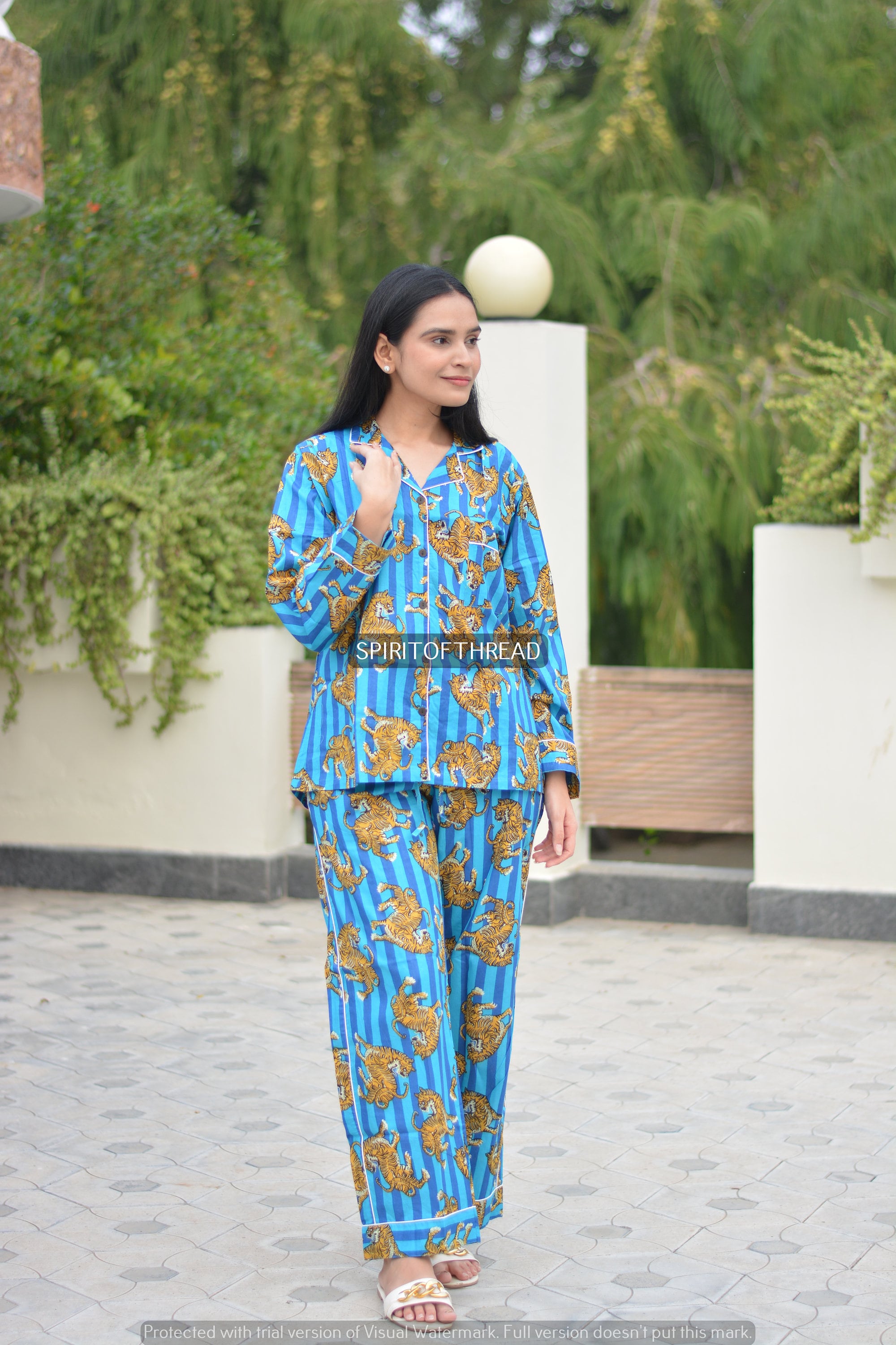 Buy Tiger Print Pajamas Set, Animal Print Pure Cotton Pjs, Pajamas Set ...