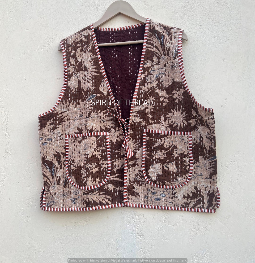 Stylish Brown Color Floral Print Short Length Kantha Waist, Handmade ...