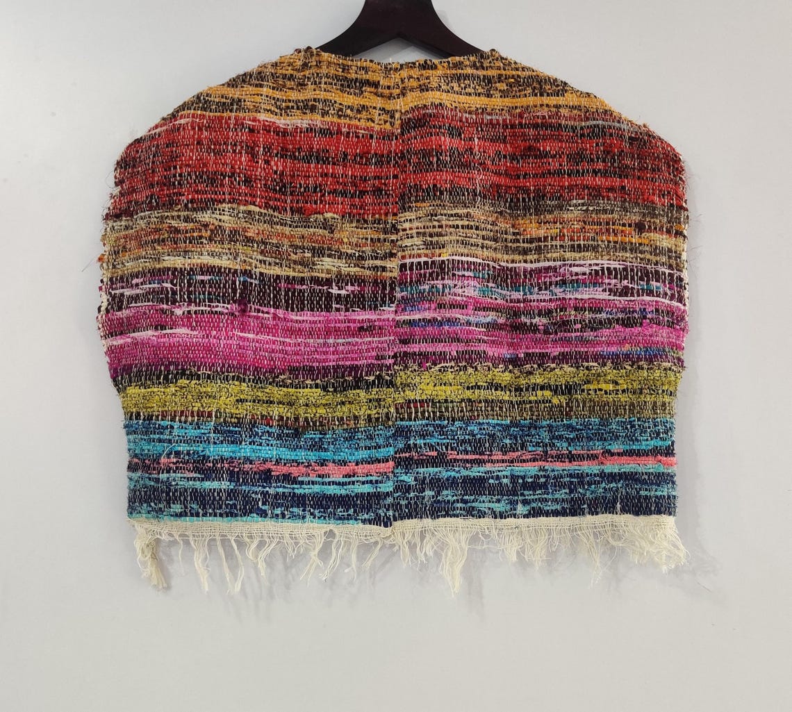 Saori Handwoven Vest: Boho Sleeveless Jacket, Upcycled Sari Fabric - Etsy