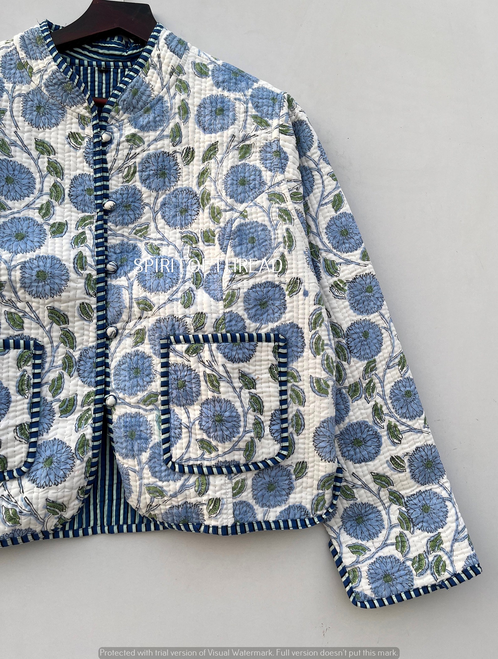Block Print Quilted Cotton Jacket: Bohemian Floral Reversible Coat - Etsy