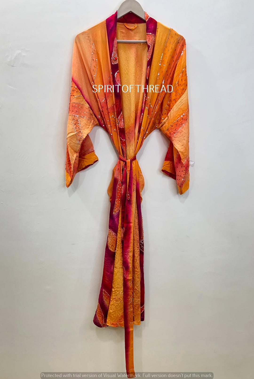 Fabulous Crepe Silk Robe, Indian Silk Robe, Floral Robe, Vintage Silk ...