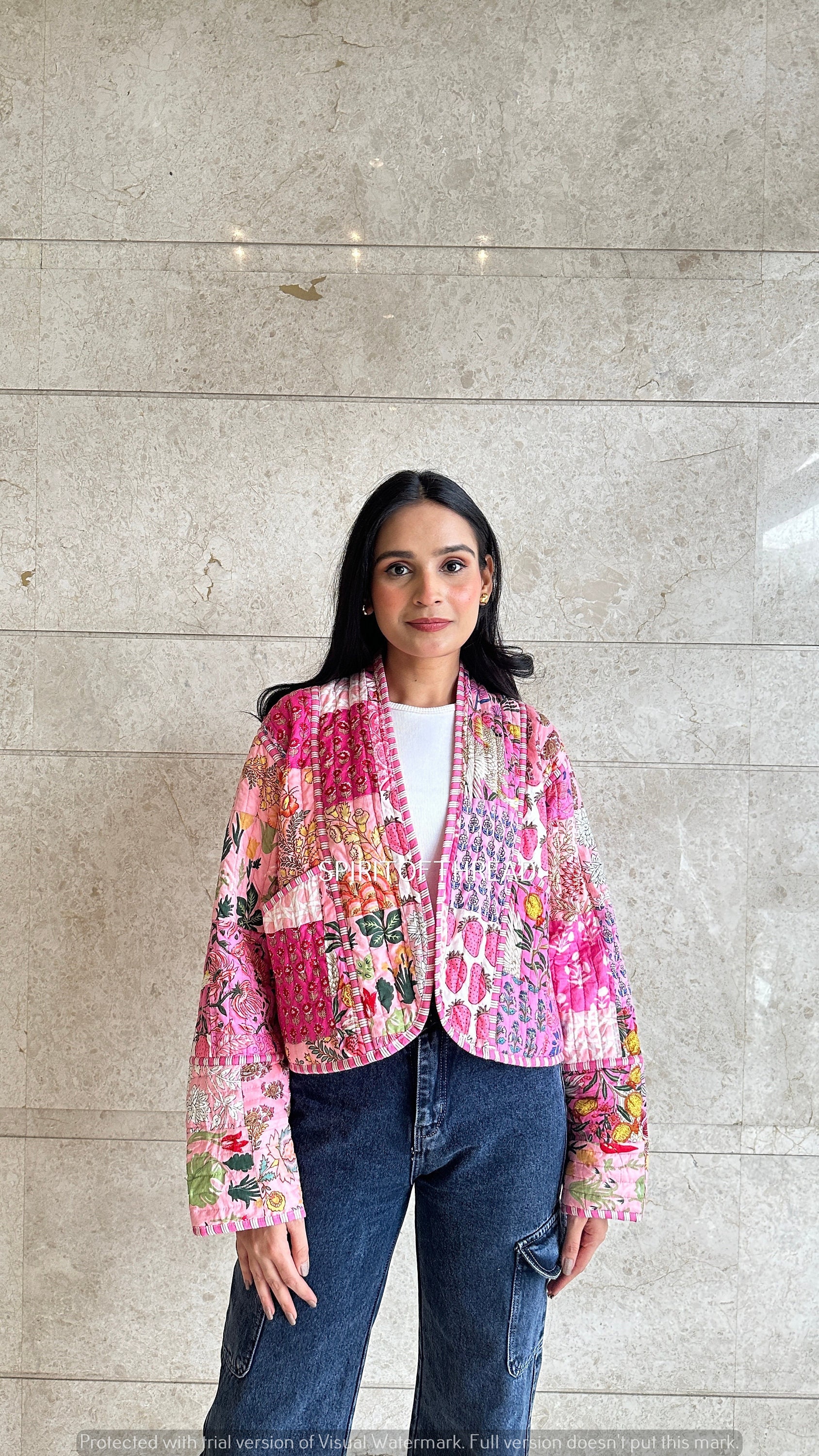 Vintage Reversible Flower Quilted Jacket , Quilted Jacket, Short Kimono ...