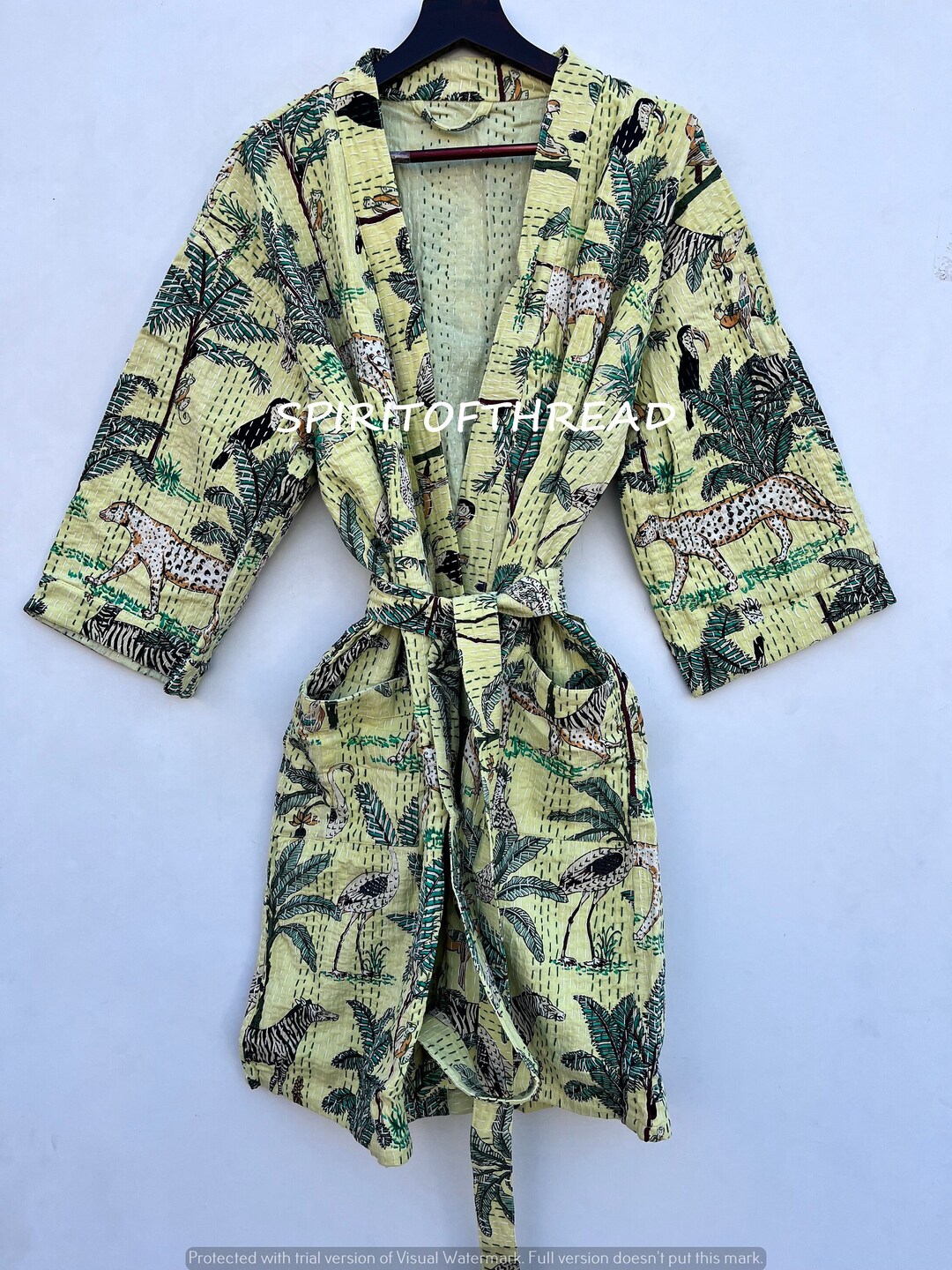 Winter Kantha Kimono Robe, Night Wear Dress Women Kimono , Flower Block ...