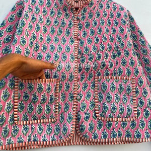 Handmade Indian Block Print Quilted Cotton Jacket: Reversible Bohemian ...