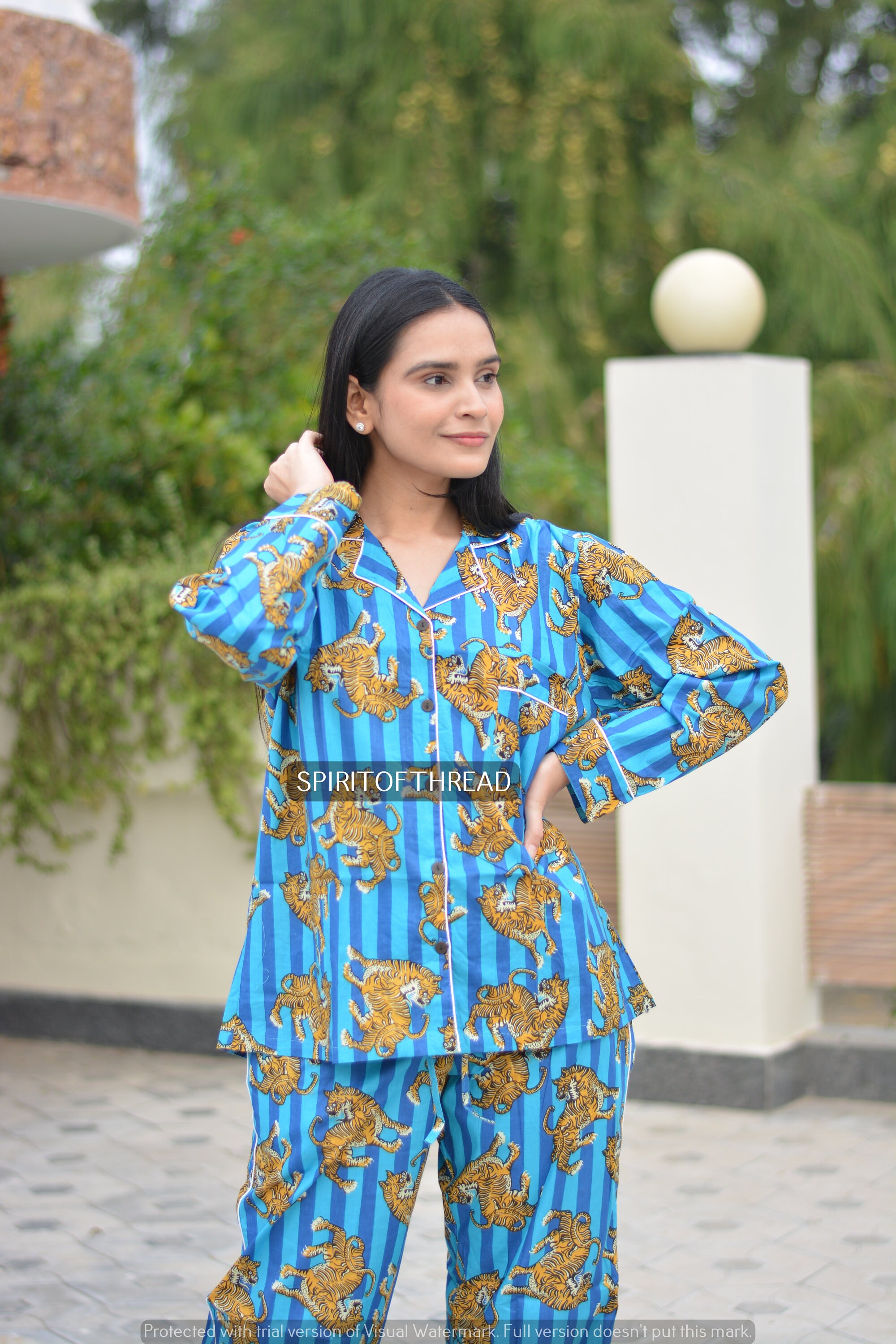 Buy Tiger Print Pajamas Set, Animal Print Pure Cotton Pjs, Pajamas Set ...