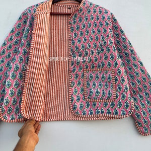Handmade Indian Block Print Quilted Cotton Jacket: Reversible Bohemian ...