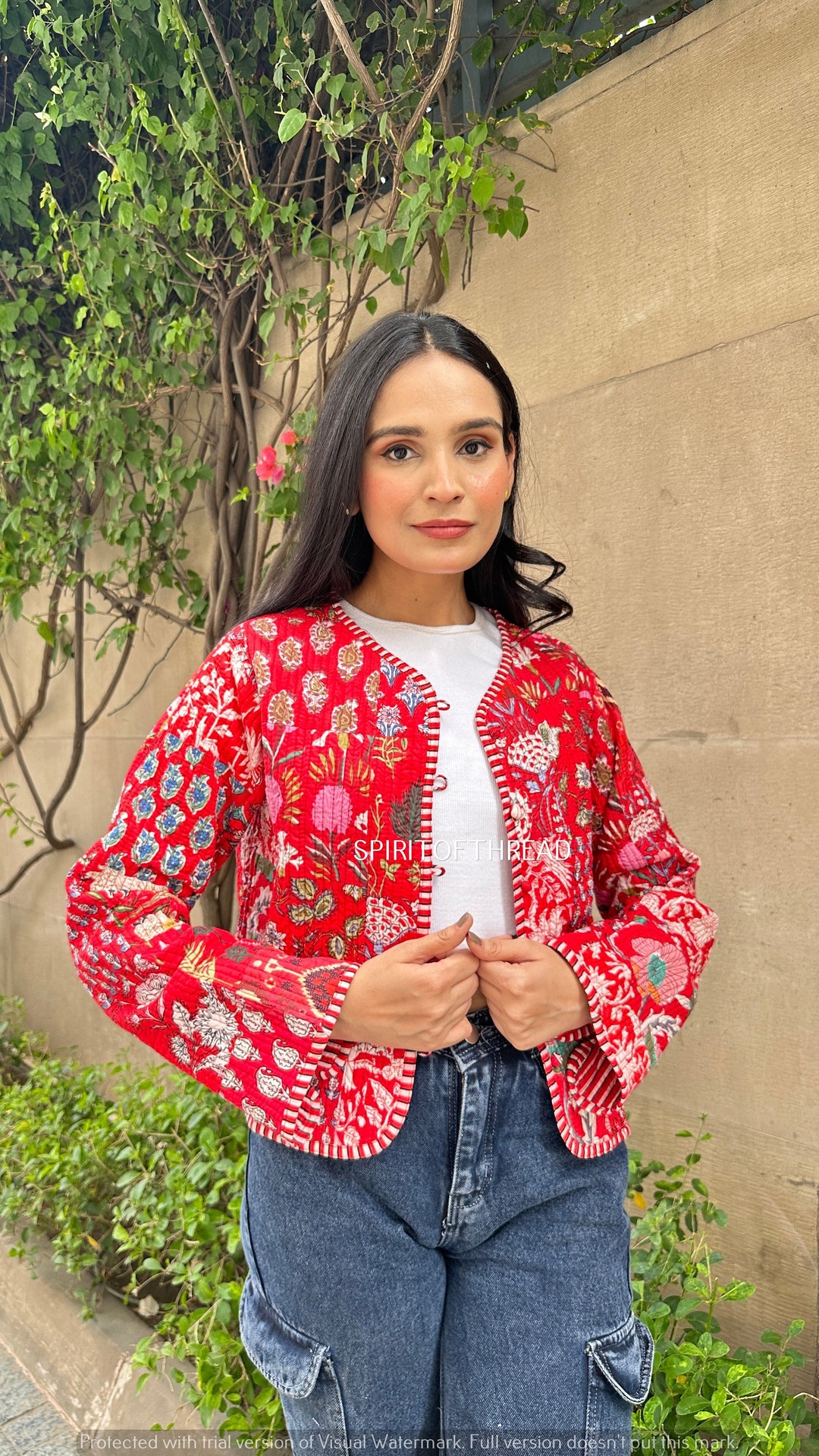 Red Patchwork Cotton Jacket: Reversible Boho Coat - Etsy