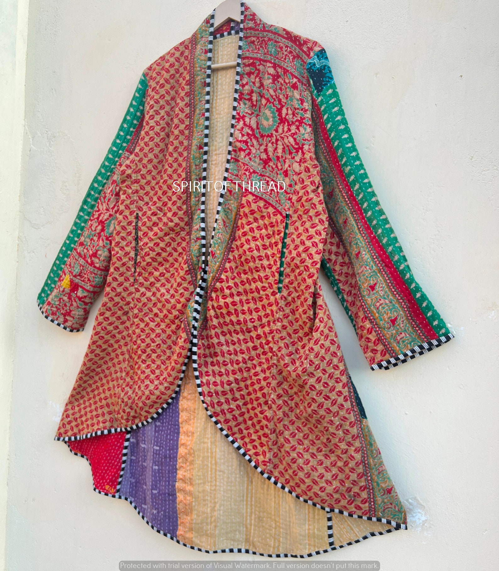 Kantha Reversible Long Length Boho Style Front Open Jacket. Vintage ...