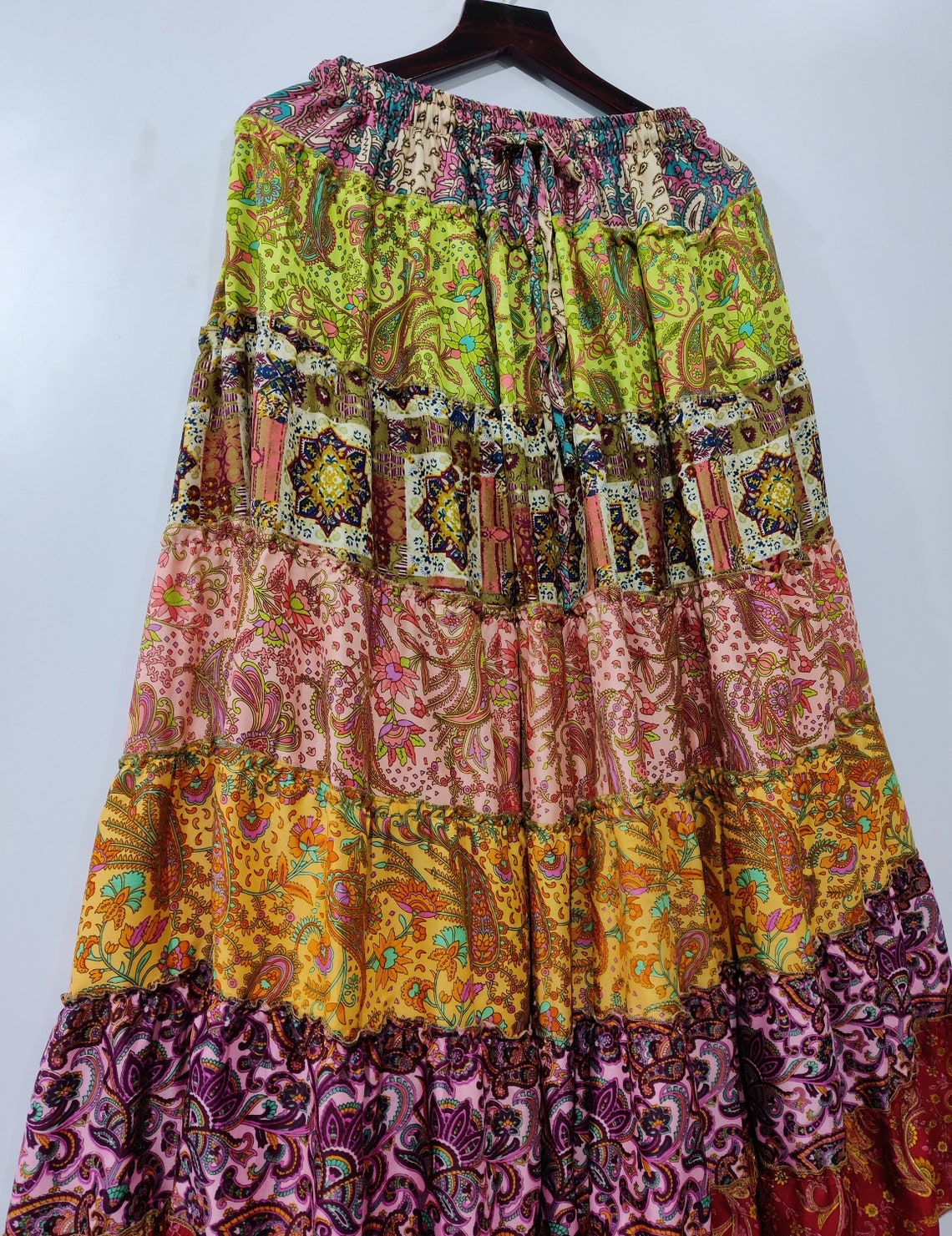 Women's Patchwork Skirt Multi-layer Skirt Elastic Long Skirt Funky ...