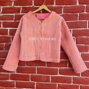 Pink Handmade Patchwork Jacket, Hand Stitched Cotton Patchwork Jacket ...