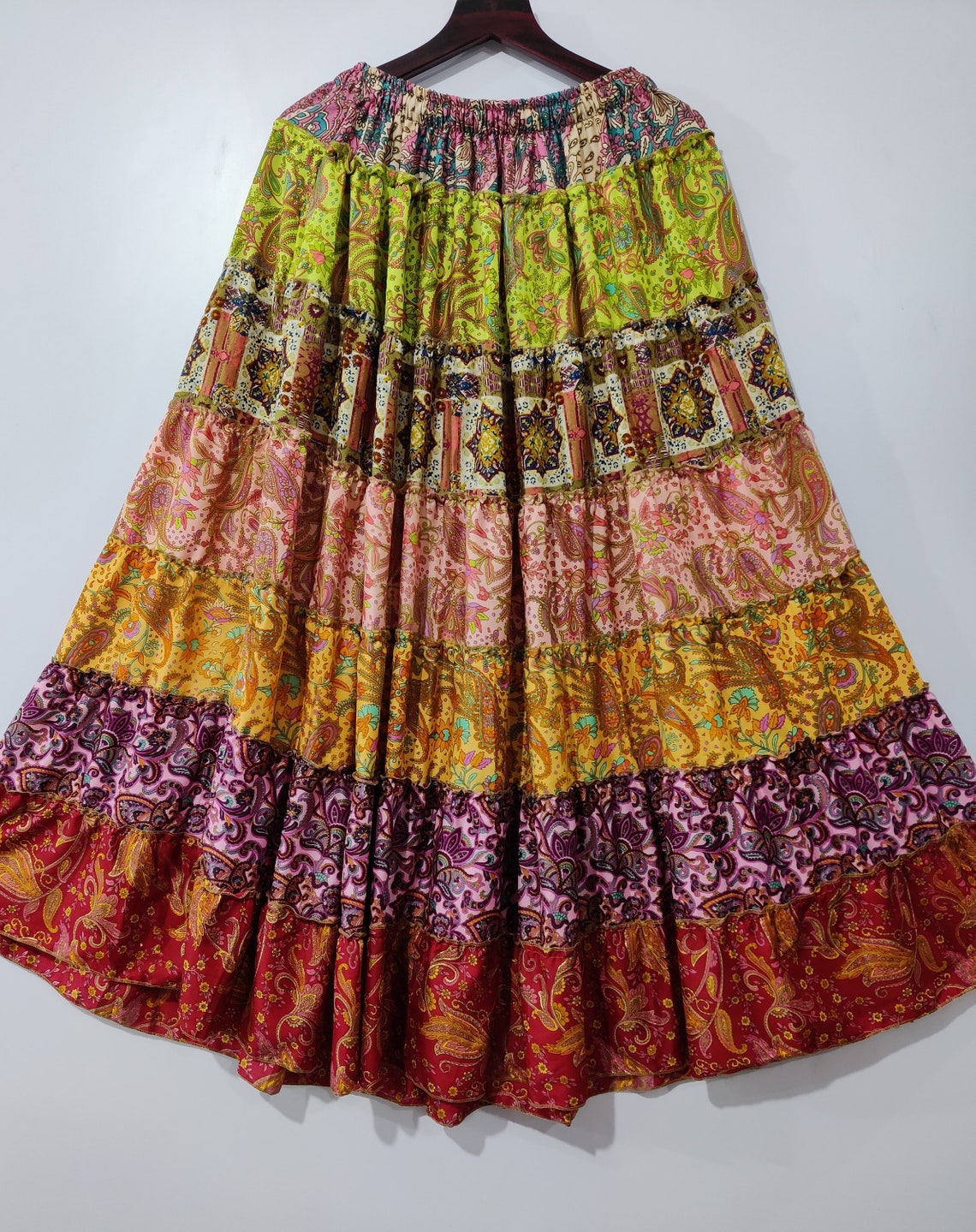 Women's Patchwork Skirt Multi-layer Skirt Elastic Long Skirt Funky ...