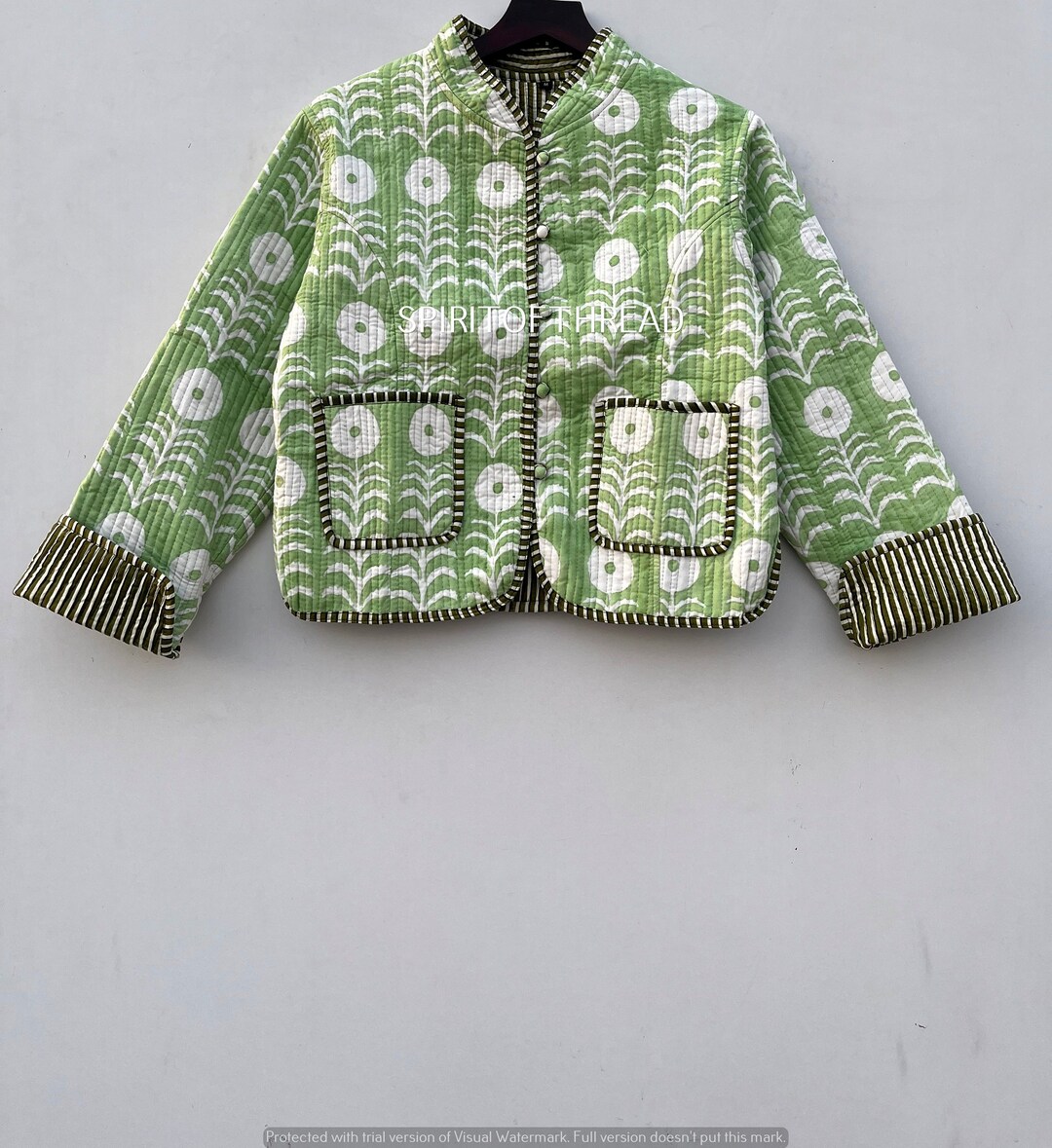Cotton Women's Quilted Jacket Block Printed Boho Style Quilted Handmade ...