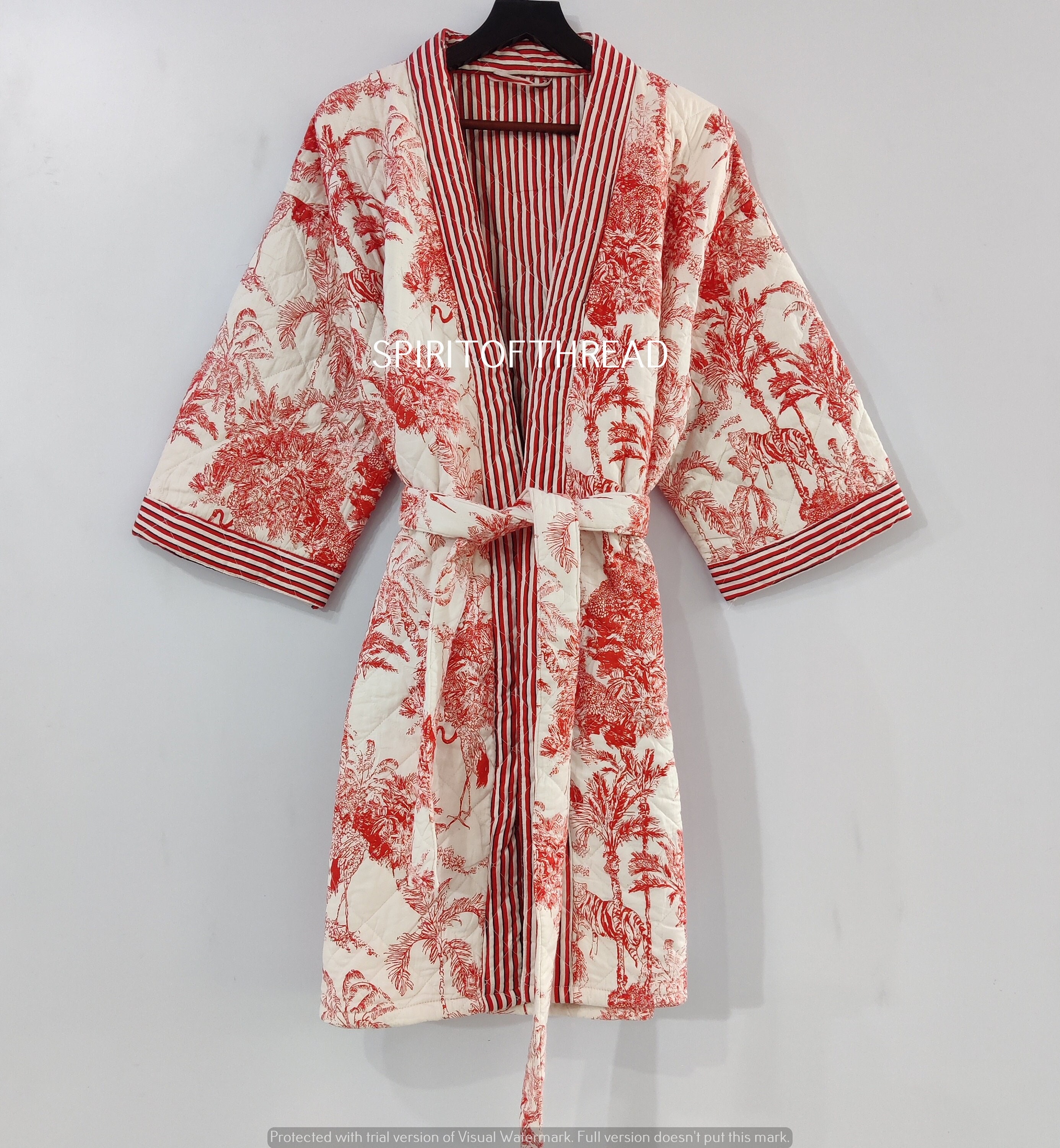 Cotton Handmade Floral Quilted Robe Jacket Women's Robe Kimono Style ...