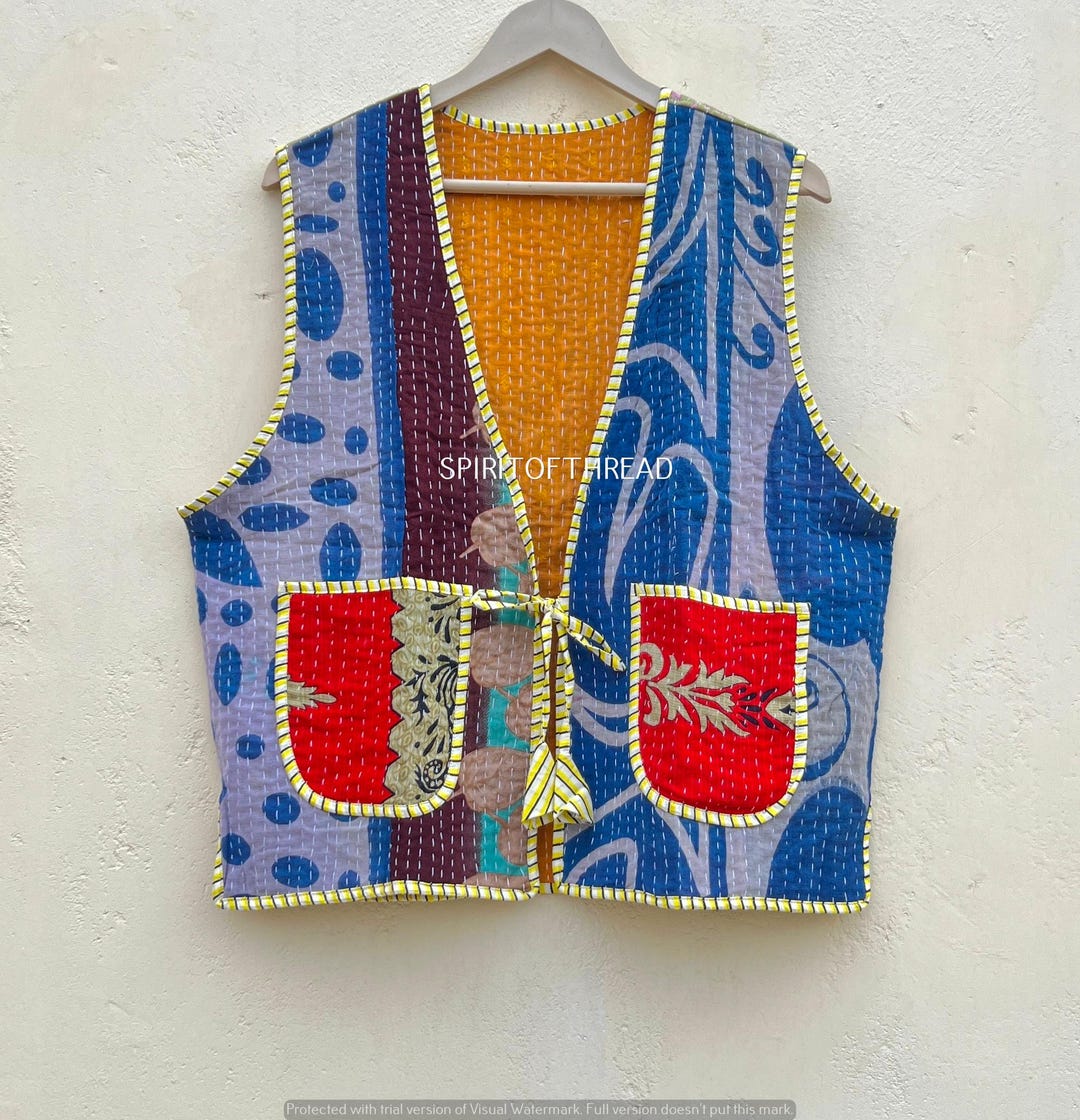 Vintage Kantha Vest: Handcrafted Indian Cotton Quilted Sleeveless ...