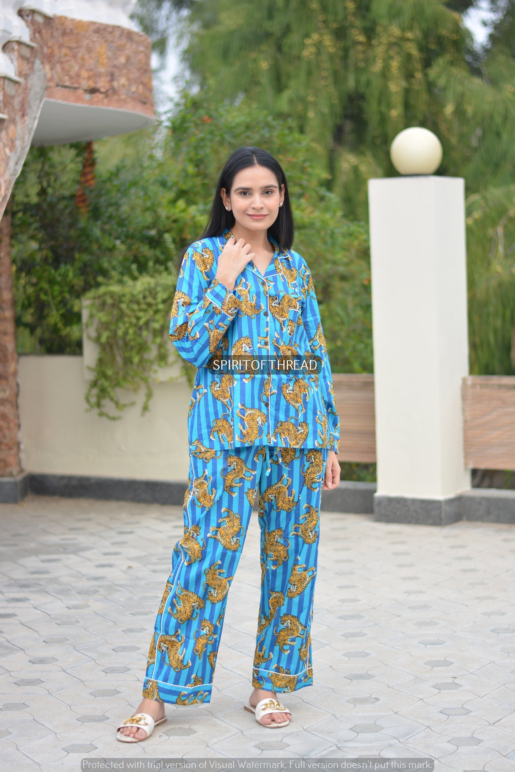 Buy Tiger Print Pajamas Set, Animal Print Pure Cotton Pjs, Pajamas Set ...