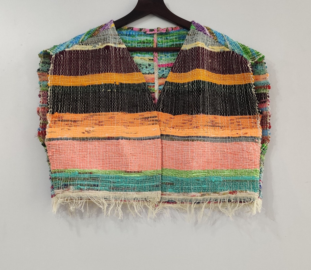 Short Jacket Saori Handwoven Vest Coat Boho Sleeveless Jacket Party ...