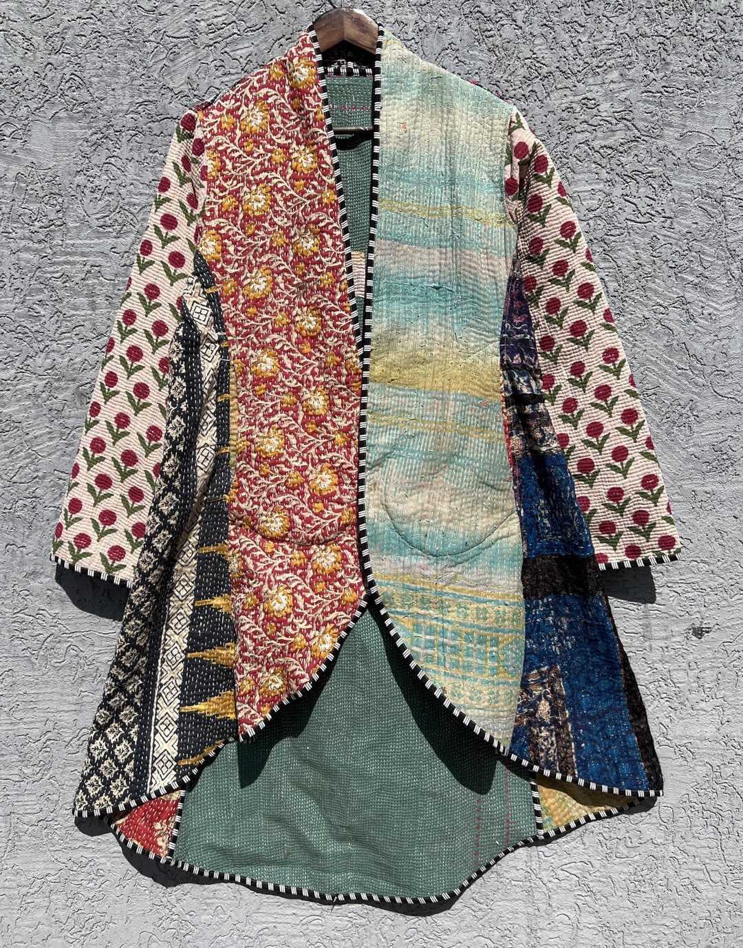 Handmade Vintage Kantha Jacket , Cotton Kantha Reversible Long Jacket ...