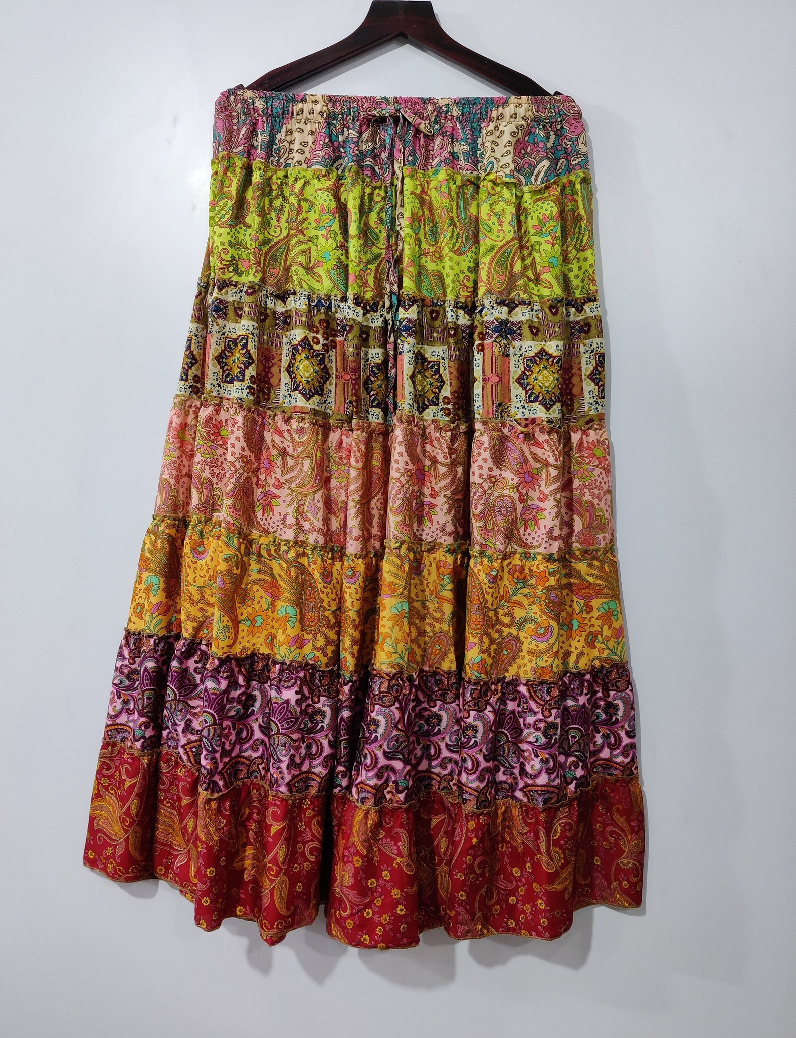 Women's Patchwork Skirt Multi-layer Skirt Elastic Long Skirt Funky ...