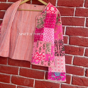 Pink Handmade Patchwork Jacket, Hand Stitched Cotton Patchwork Jacket ...