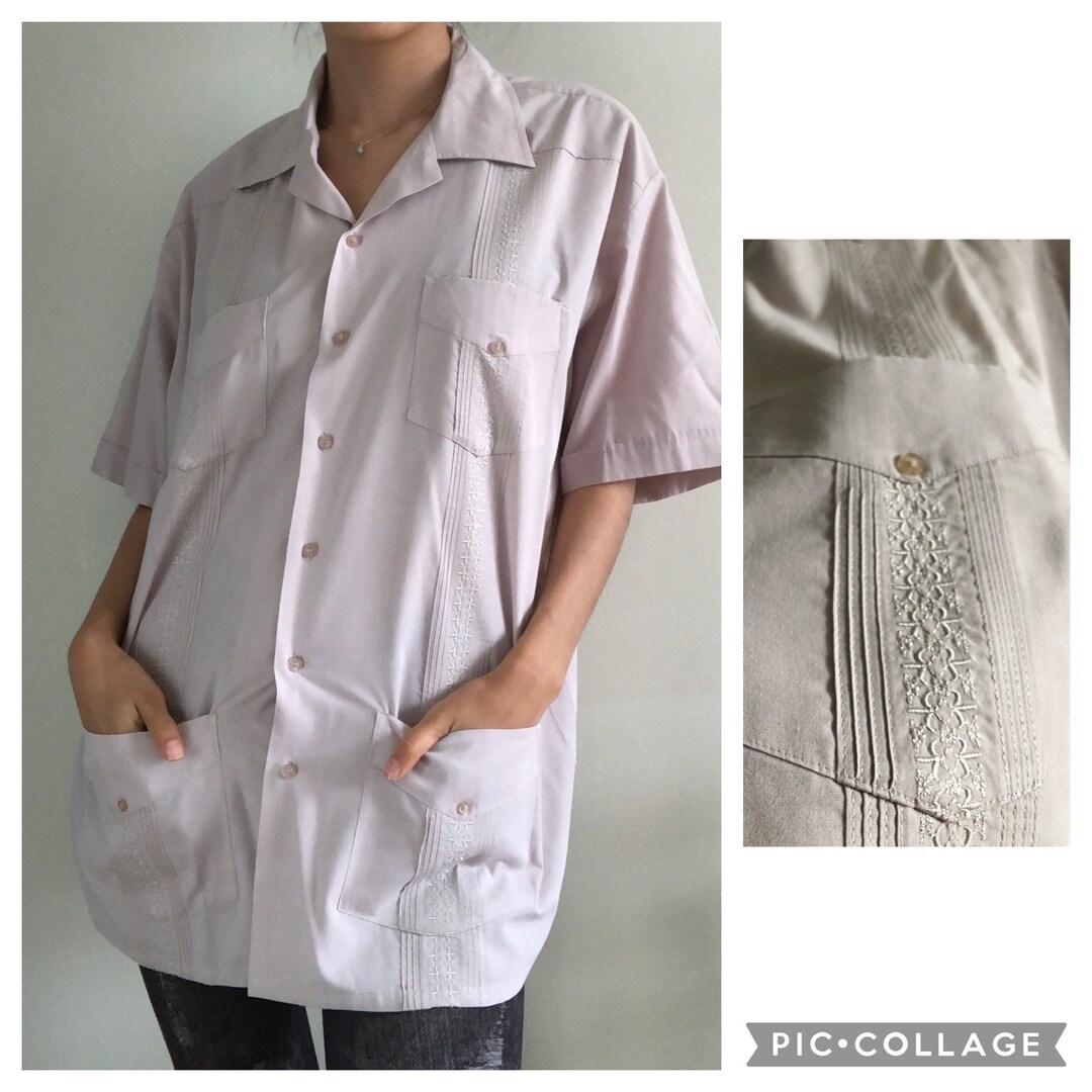 Cotton-blend Guayabera Shirt With 4 Pockets | Mens Size Extra Large - Etsy