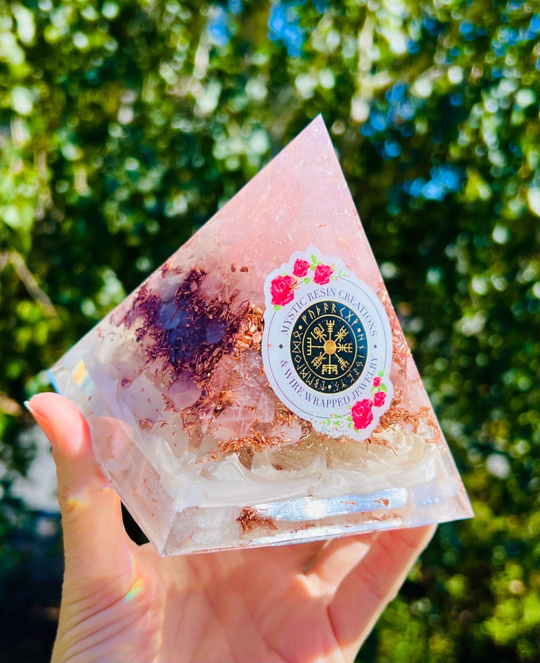Orgone EMF Protection Pyramid, Clear Quartz, Rose Quartz, Spiritual ...