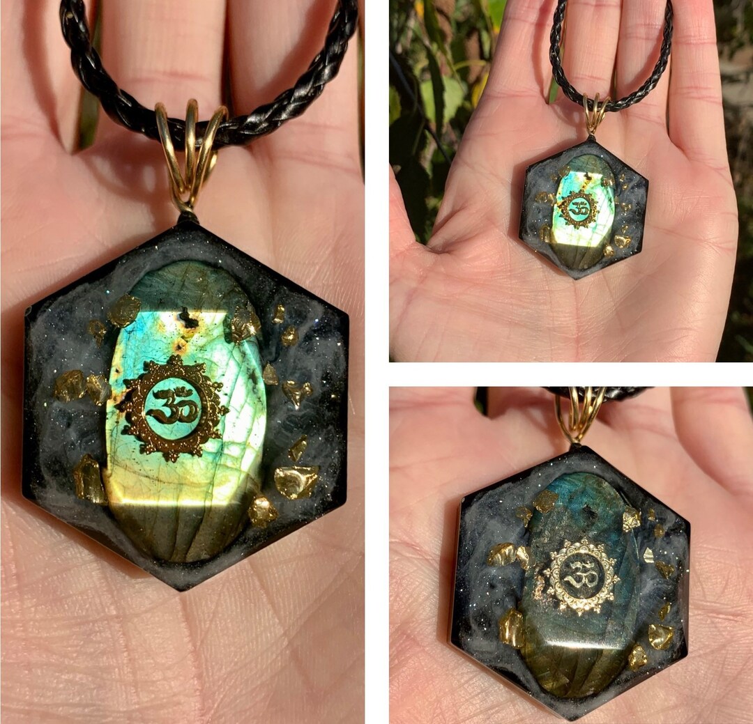 Om Symbol Labradorite and Shungite EMF Protection Pendant - Etsy.de