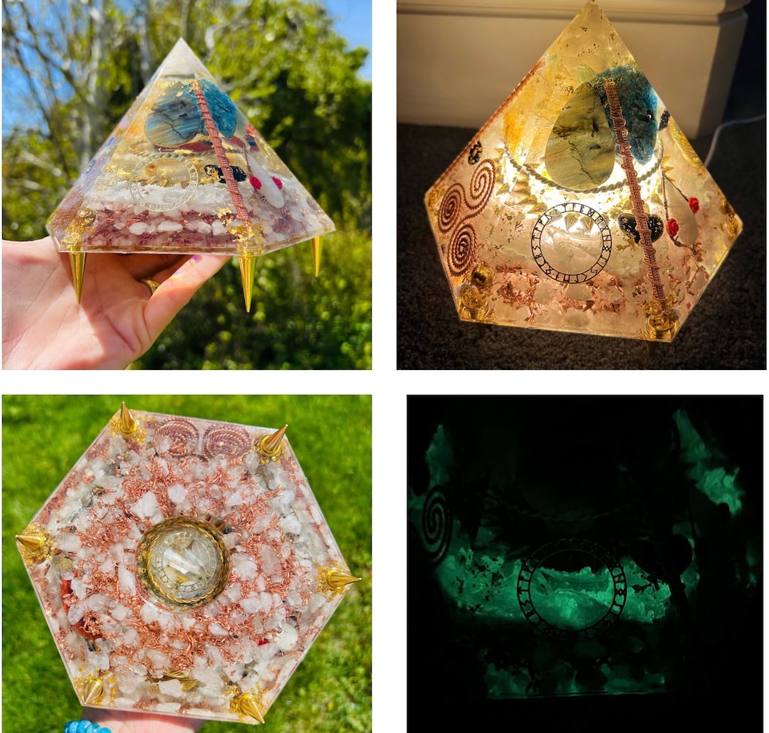 Hexagon Orgone Light up Pyramid, EMF Protection, Tensor Rings, Crystal ...