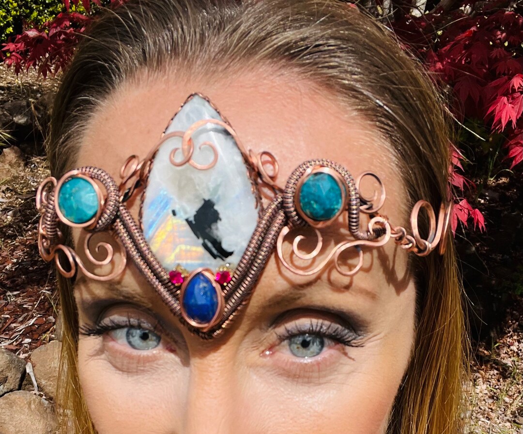 Rainbow Moonstone Goddess Crown With Lapis Lazuli & Shattuckite ...