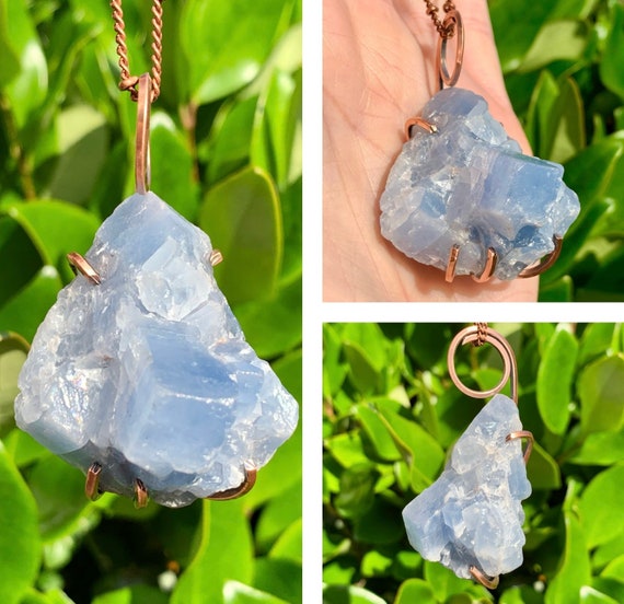Blue Calcite Minimalist Style Wire Wrap Antique Copper - Etsy
