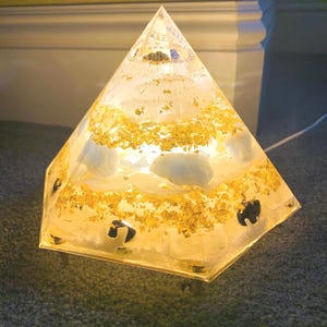Goddess Crystal Light up Pyramid With Clear Quartz, Blue Calcite, Black ...