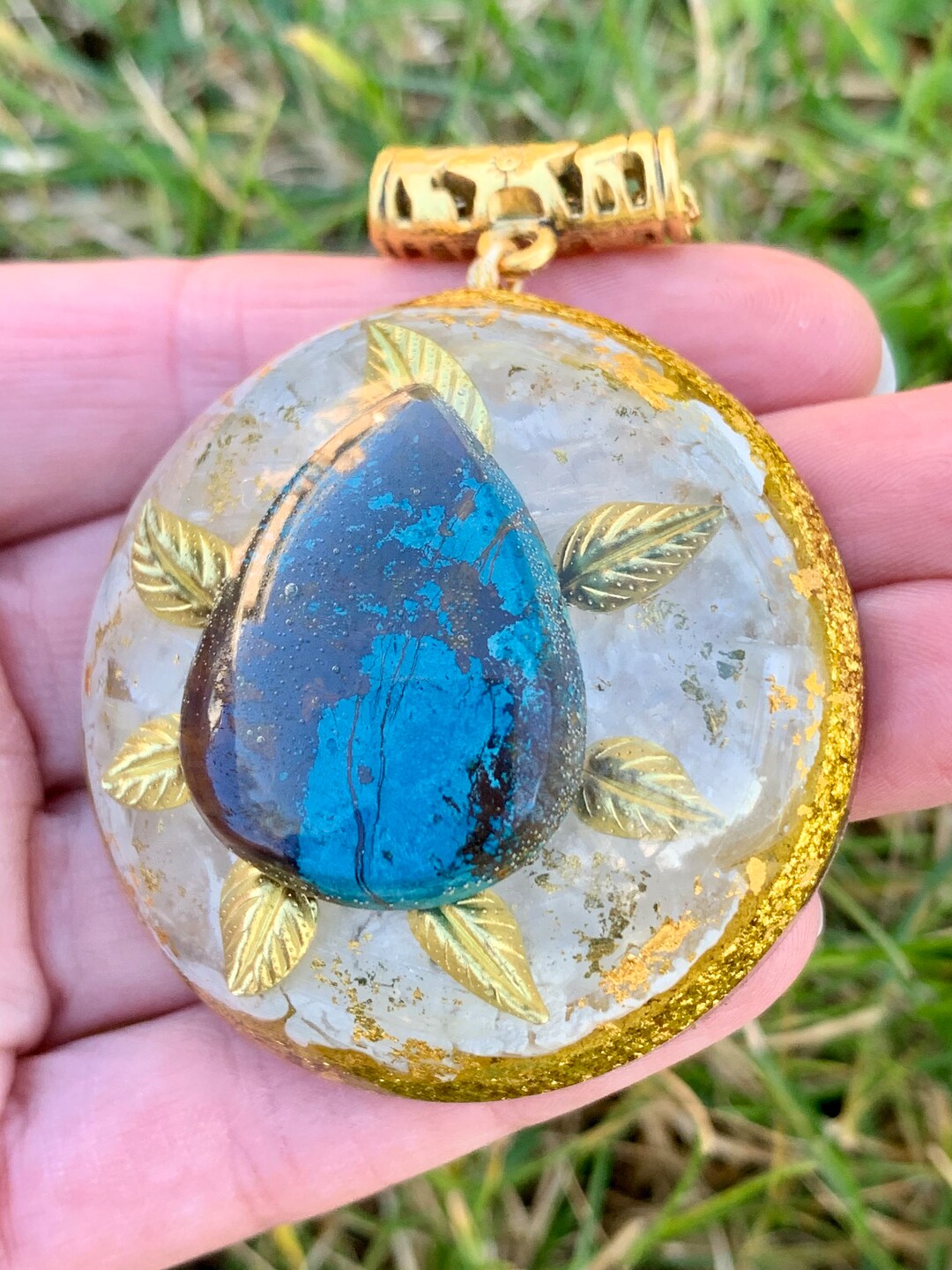 Azurite Divine Goddess Glowing Orgone EMF Protection Pendant, Radiation ...