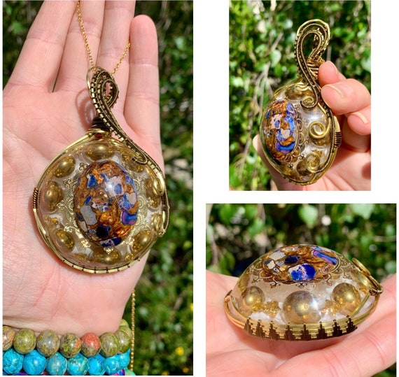 Bronzite Cabochon Large Brass Spheres Orgone Wire Wrapped - Etsy