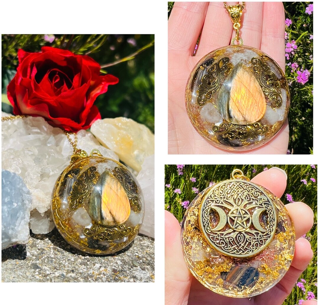 Labradorite Goddess Wear Tensor Ring EMF Protection Pendant, Moon ...