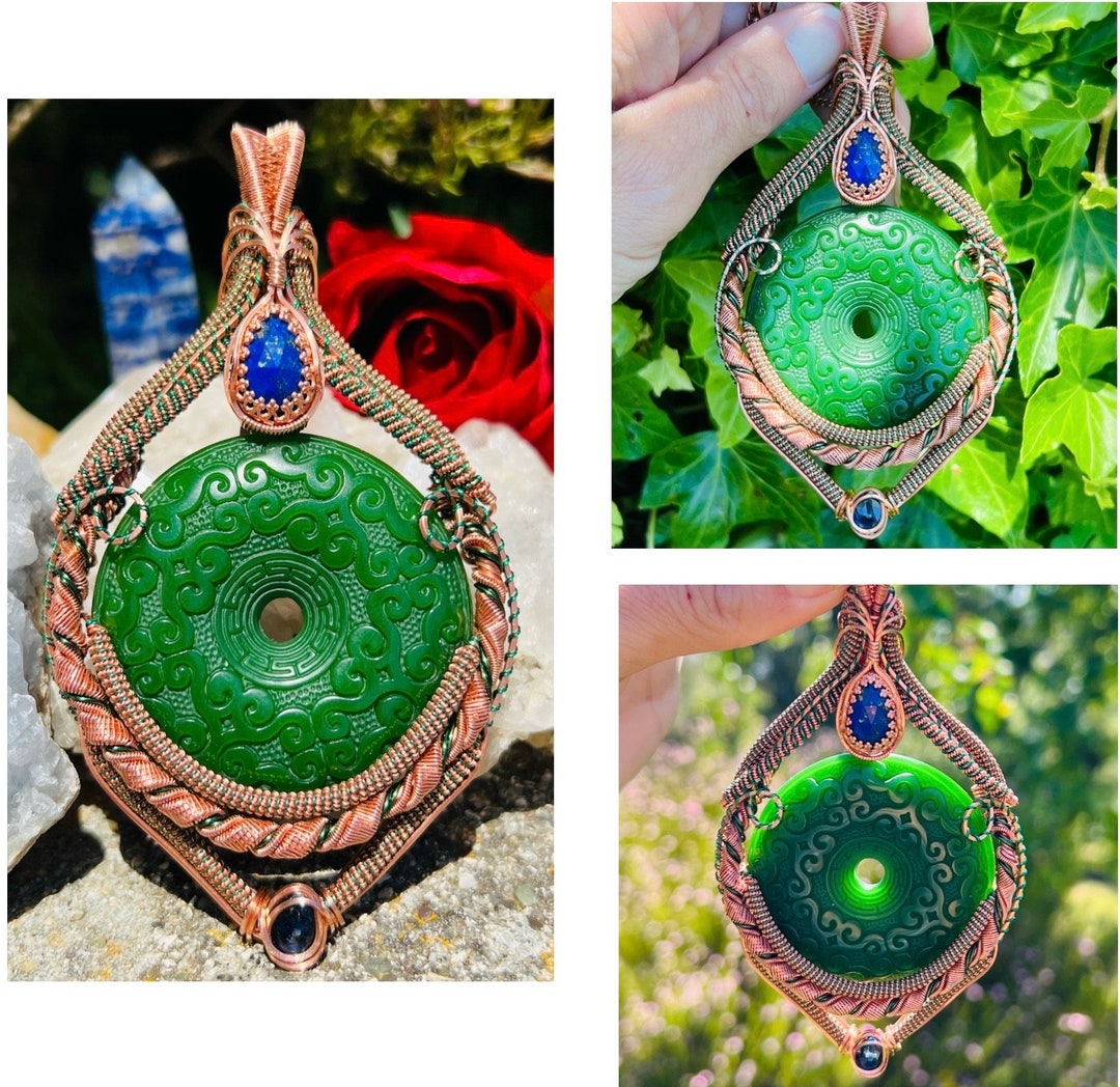 Jade Copper Goddess Wire Wrapped Pendant, Lapiz Lazuli, Faceted Kyanite ...