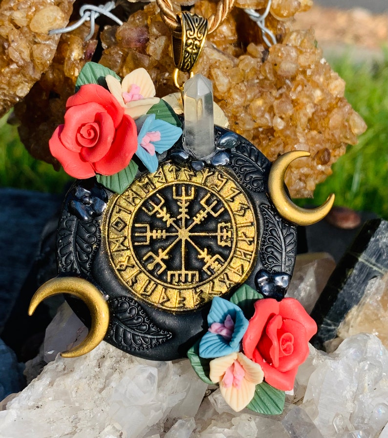 Viking Symbol Goddess Vegvisir Crystal Pendant, Goddess Wear, Unique ...