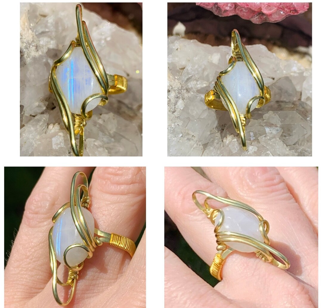 Rainbow Moonstone Goddess Wire Wrapped Ring, Witch Jewelry, Queen ...