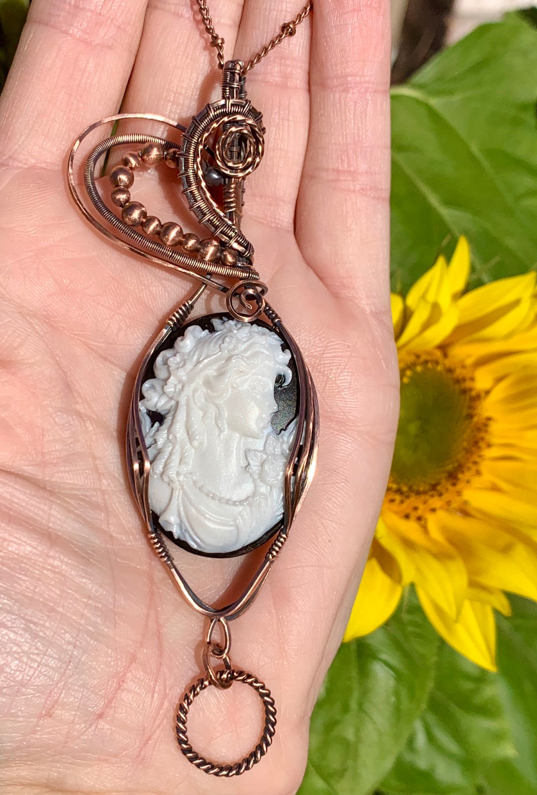 Shungite Glow in the Dark Lady Bust Cameo Cabochon Antique Copper Wire ...