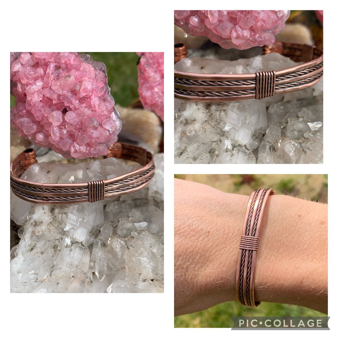 Healing Copper Bracelet, Pure Raw Copper, Antique Copper Base, Hammered ...