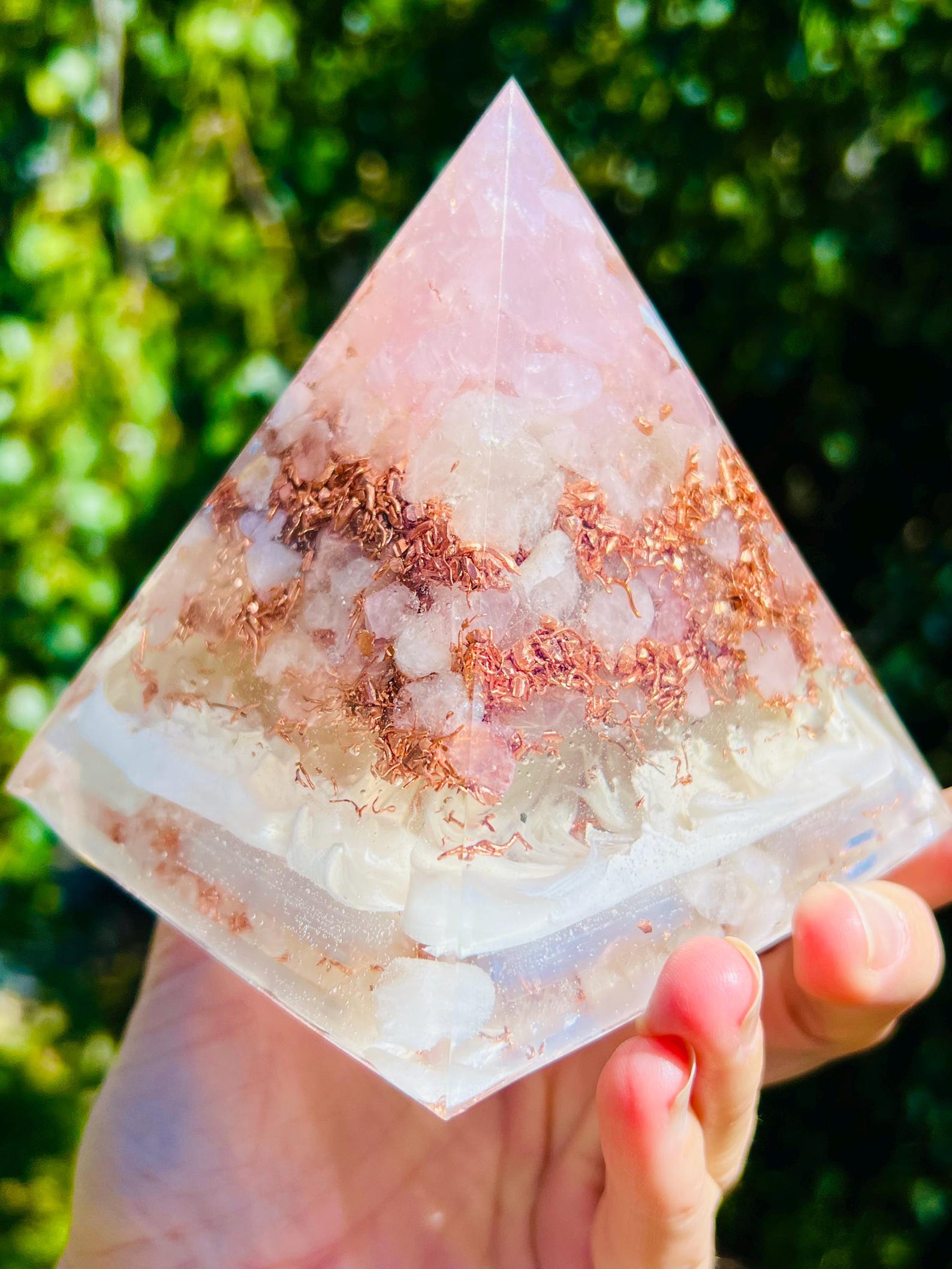 Orgone EMF Protection Pyramid, Clear Quartz, Rose Quartz, Spiritual ...
