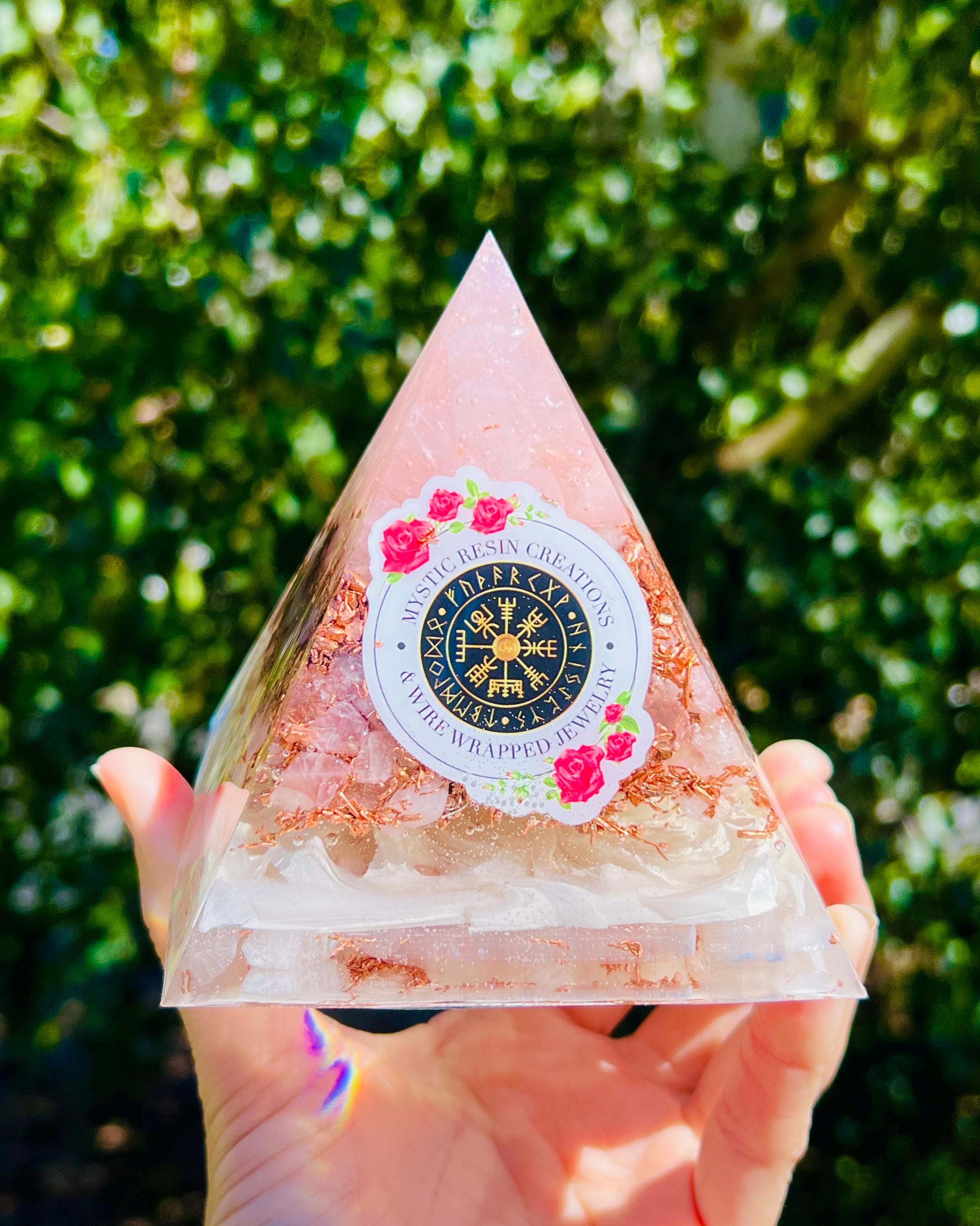 Orgone EMF Protection Pyramid, Clear Quartz, Rose Quartz, Spiritual ...