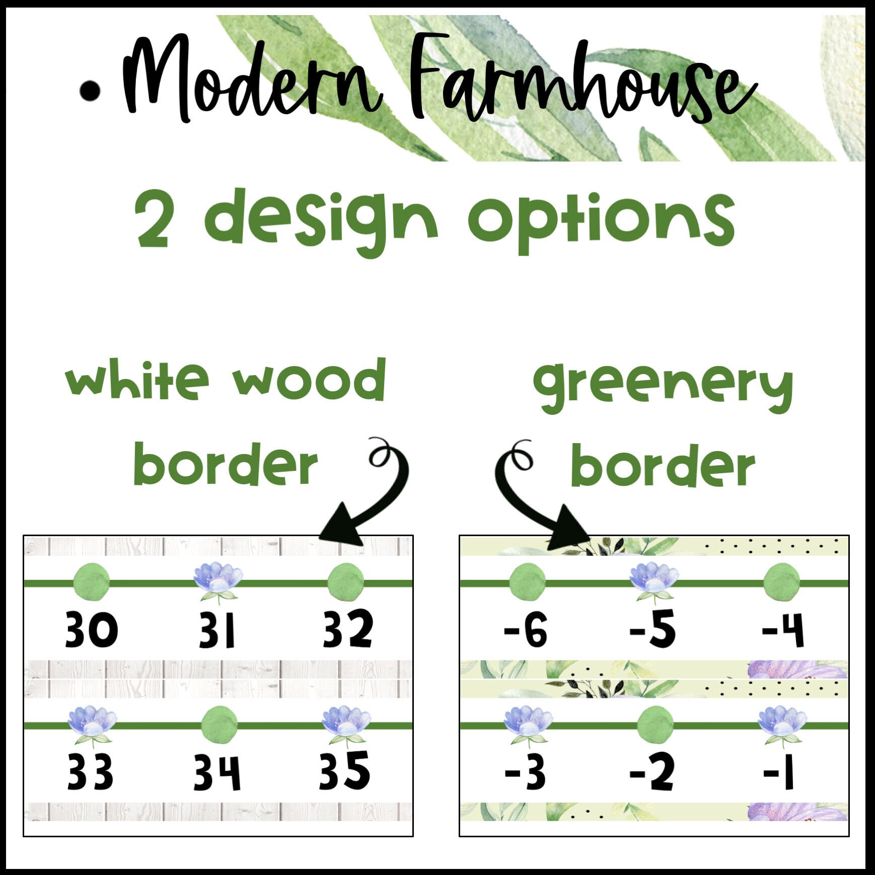 Modern Farmhouse 4-inch Number Line Calming Watercolor Classroom Decor ...