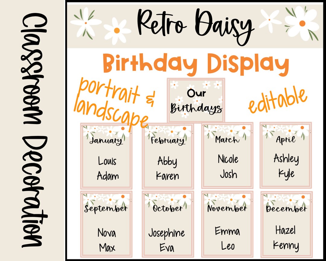 Retro Boho Daisy-themed Birthday Display Calming Classroom Decor ...