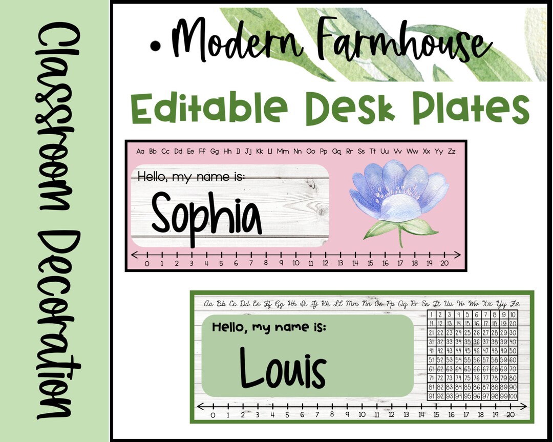 Modern Farmhouse Desk Plates Name Plates Watercolor Classroom Decor ...